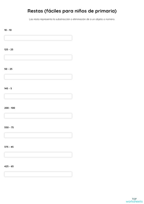 Restas (fáciles para niños de primaria). Ficha interactiva | TopWorksheets