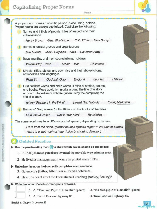 Lesson 22: Capitalizing Proper Nouns Pg 43. Interactive worksheet ...