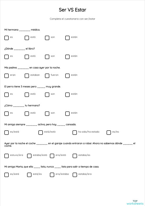 Ser VS Estar. Ficha interactiva | TopWorksheets