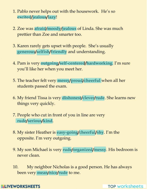 Personality Adjectives for intermediate. Interactive worksheet ...