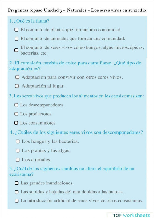Preguntas repaso Unidad 3 – Naturales – Los seres vivos en su medio ...