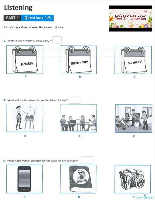 KET SUCCEED LISTENING TEST 8. Interactive worksheet | TopWorksheets