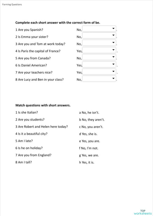 A1 Forming Questions. Interactive worksheet | TopWorksheets