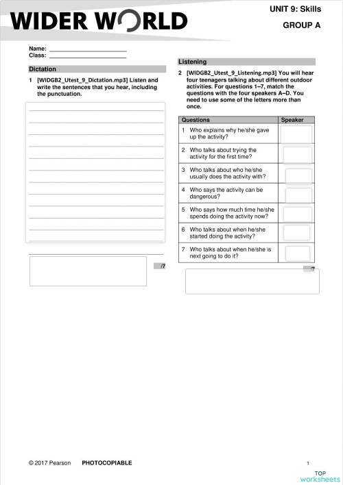 Wider world 2 Skills test 9A. Interactive worksheet | TopWorksheets