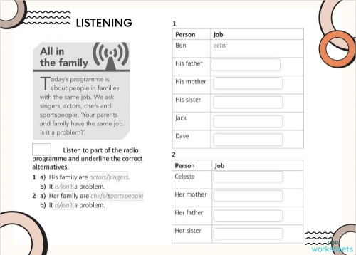 Listening: all in the family. Interactive worksheet | TopWorksheets
