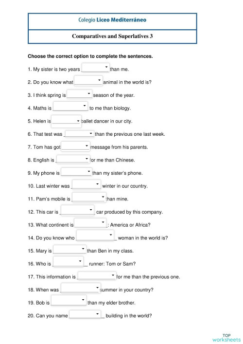 Comparatives and superlatives 3. Interactive worksheet | TopWorksheets