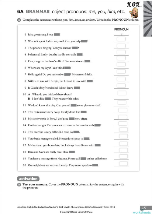 OBJECT PRONOUNS. Interactive worksheet | TopWorksheets