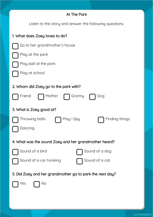 At The Park. Interactive worksheet | TopWorksheets
