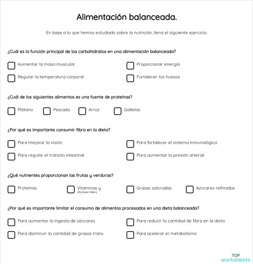 Alimentación balanceada.. Ficha interactiva | TopWorksheets