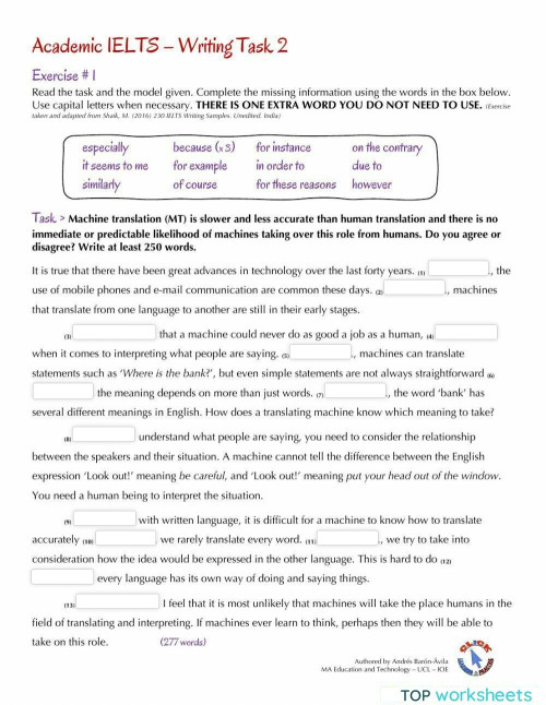 Writing Ex Task 2 Academic Ielts Interactive Worksheet Topworksheets