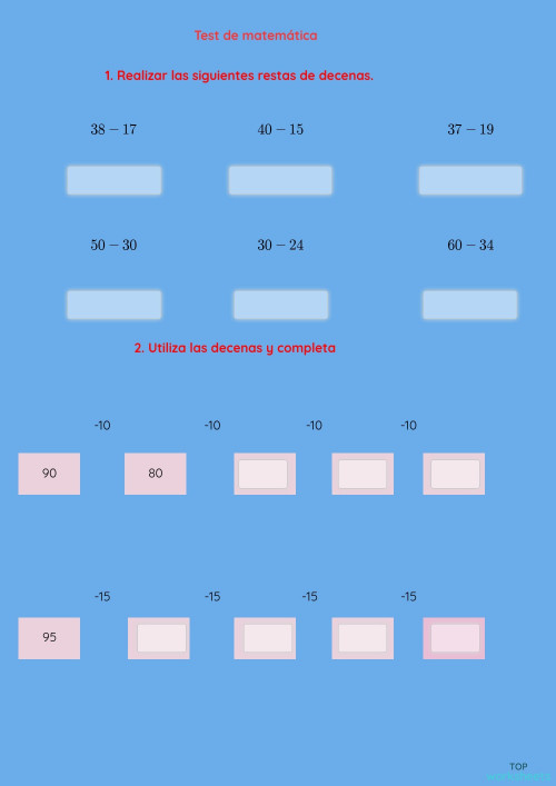 Restas: fichas interactivas y ejercicios online | TopWorksheets