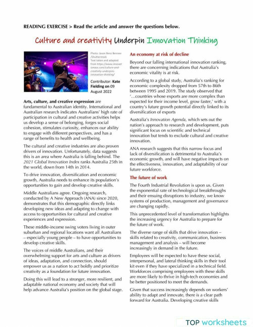 Reading Ex. - Innovation. Interactive worksheet | TopWorksheets