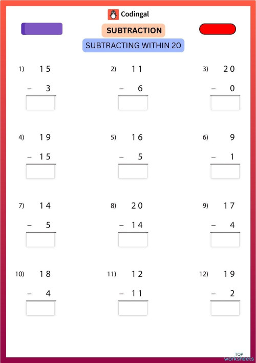 M_G01M07L17_WA01_Basic_Subtraction_(Within_20)_3. Interactive worksheet | TopWorksheets