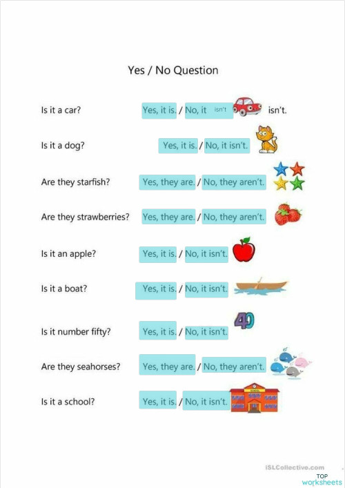 Yes / no questions. Interactive worksheet | TopWorksheets