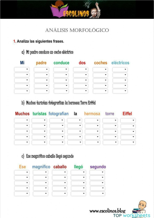 Análisis morfológico V. Ficha interactiva | TopWorksheets