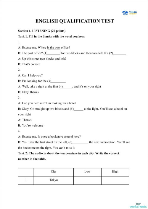 ENGLISH TEST. Interactive worksheet | TopWorksheets