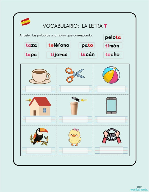 Vocabulario: Letra T. Ficha interactiva | TopWorksheets