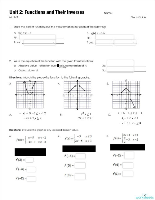 Unit 2: Functions and Their Inverses. Interactive worksheet | TopWorksheets Unit 2: Functions and Their Inverses. Interactive worksheet | TopWorksheets
