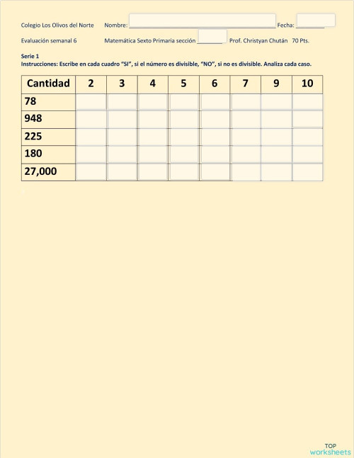 Hoja De Trabajo De Práctica De Divisibilidad