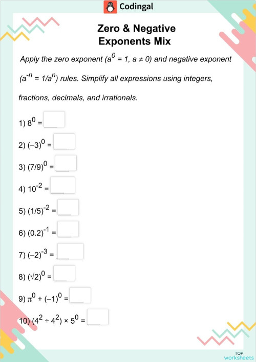 Powers: interactive worksheets and online exercises | TopWorksheets