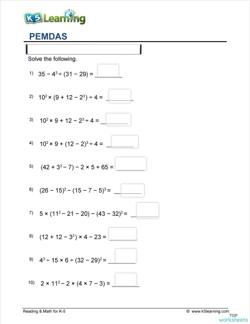 PEMDAS Worksheet 2. Interactive worksheet | TopWorksheets