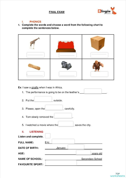 Flyers 1 final exam (SJ5-1). Interactive worksheet | TopWorksheets