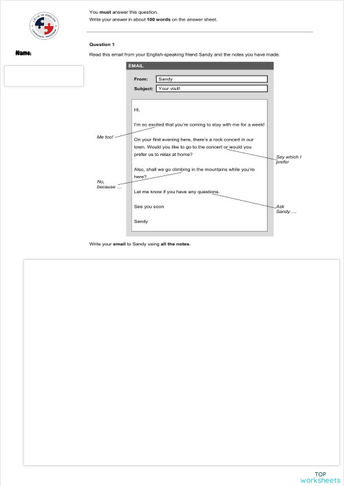 WRITING TEST 1. Interactive worksheet | TopWorksheets