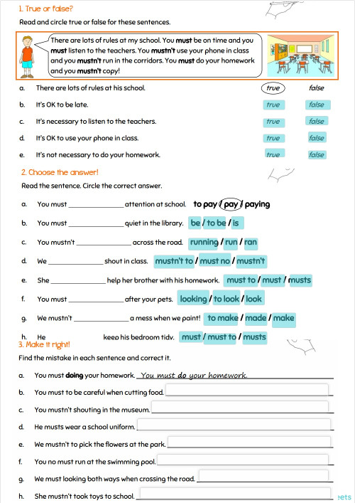 Modals – ‘must’ and ‘mustn’t’. Interactive worksheet | TopWorksheets