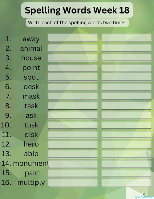 Spelling Words 18.1. Interactive worksheet | TopWorksheets