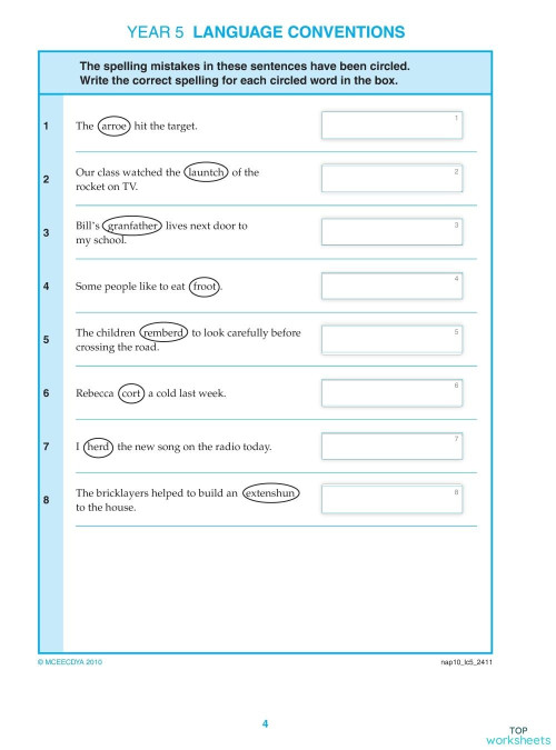 Year 5 Language Conventions 2010. Interactive worksheet | TopWorksheets