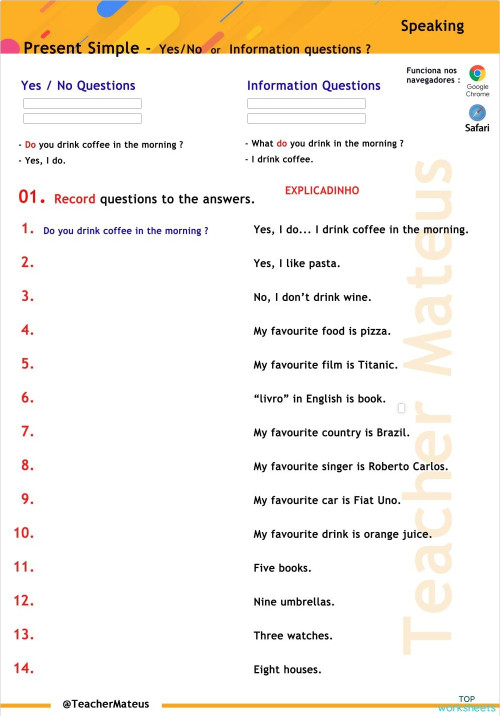 PRESENT SIMPLE - 17 - Yes/No or Information Question ? - 2 - SPEAKING ...