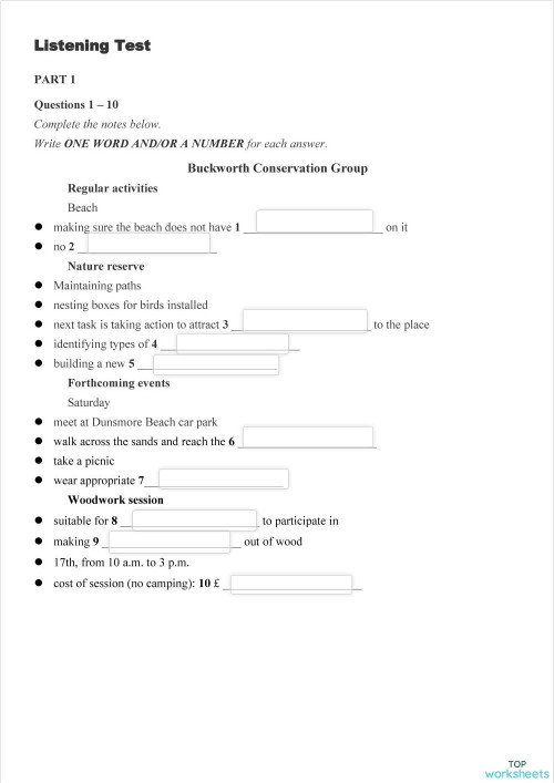 IELTS Listening Proficiency Test. Interactive worksheet | TopWorksheets
