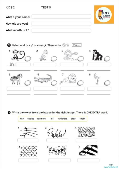 Kids 2 Test 5. Interactive worksheet | TopWorksheets