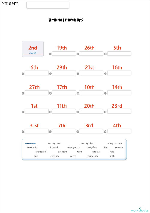 Ordinal numbers. Interactive worksheet | TopWorksheets