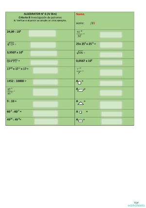 Algebrator 6. Ficha interactiva | TopWorksheets