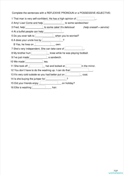 Reflexive Pronouns. Interactive worksheet | TopWorksheets