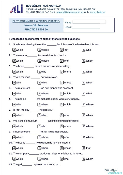 Possessive 's, whose. Interactive worksheet | TopWorksheets