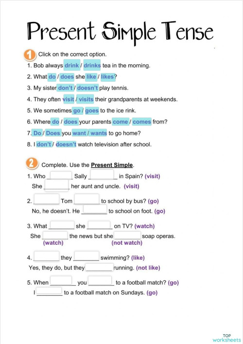Present Simple practice 1. Ficha interactiva | TopWorksheets
