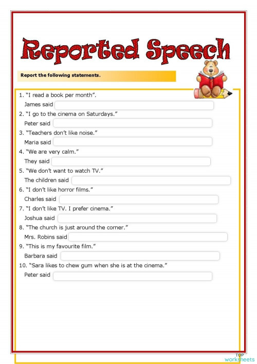 Reported Speech. Interactive worksheet | TopWorksheets