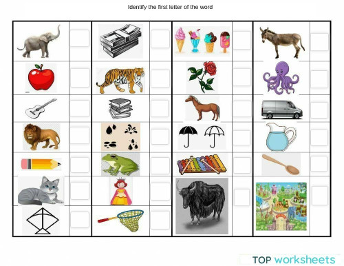 Identify the first letter of the word. Interactive worksheet ...