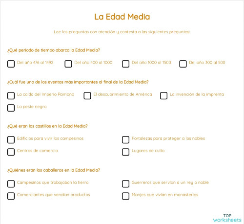La Edad Media. Ficha interactiva | TopWorksheets