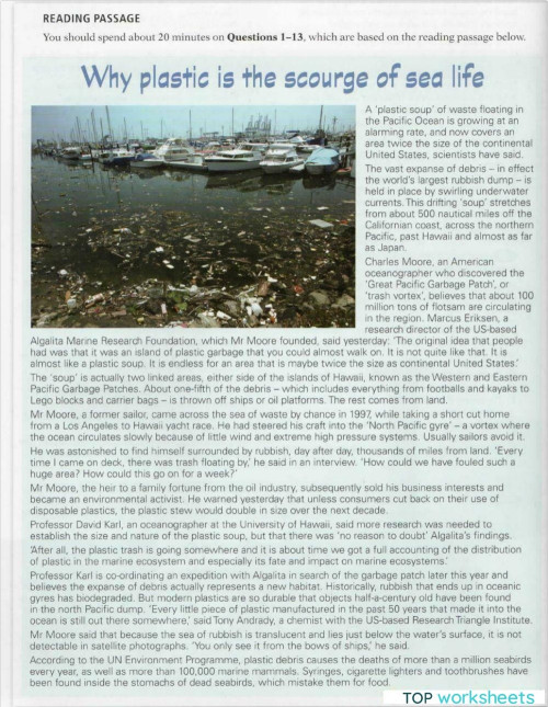 ReadingListeningTestPollution. Interactive worksheet | TopWorksheets