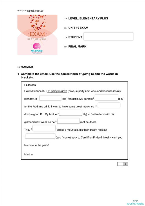 Extensive exam unit 10 elementary plus. Interactive worksheet ...