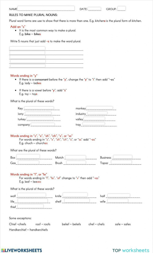 Plurals. Interactive worksheet | TopWorksheets