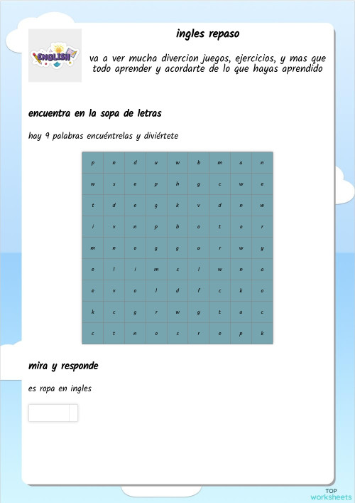ingles repaso. Ficha interactiva | TopWorksheets