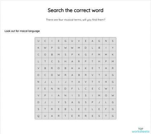 Search the correct word. Interactive worksheet | TopWorksheets
