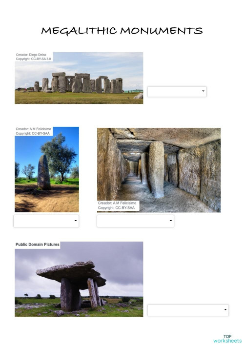Megalithic monuments. Interactive worksheet | TopWorksheets