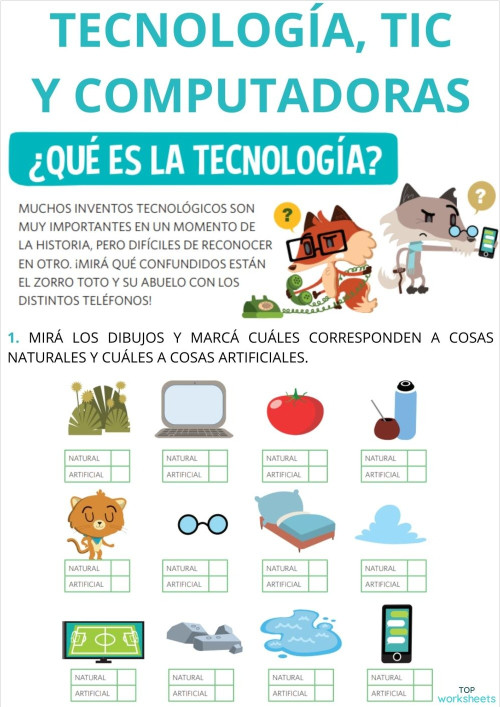 TECNOLOGÍA, TIC Y COMPUTADORAS 1. Ficha interactiva | TopWorksheets