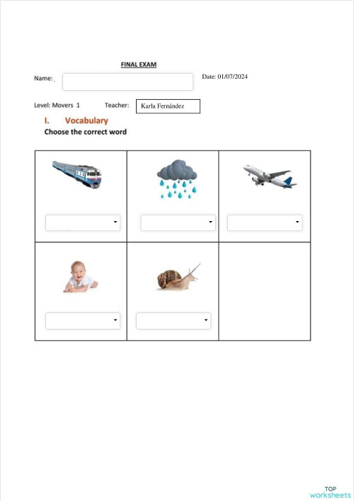 Final exam movers 1. Interactive worksheet | TopWorksheets