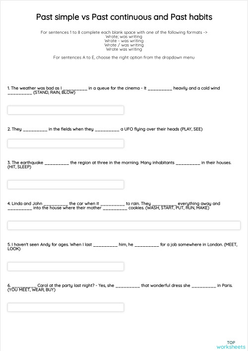 Past simple vs Past continuous and Past habits. Interactive worksheet ...